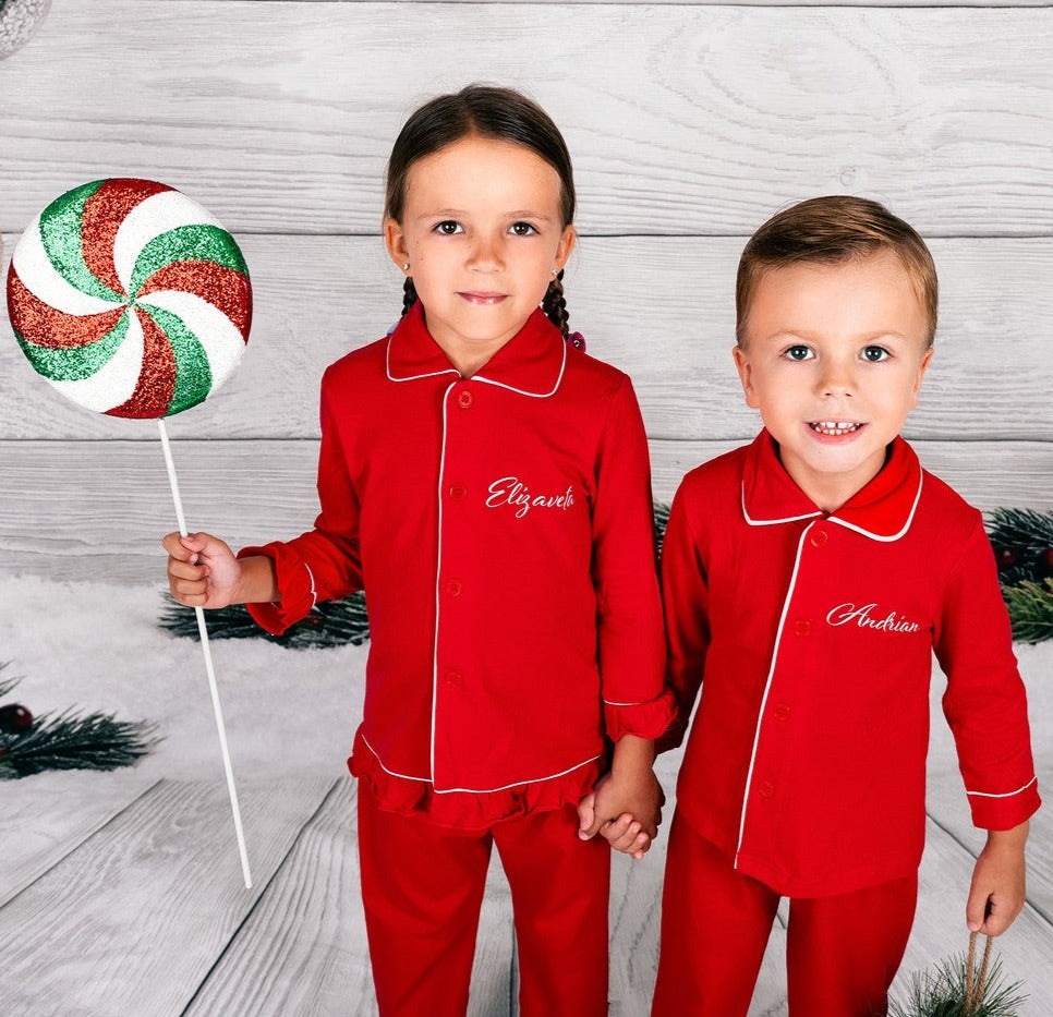 Custom Family Matching Elf Red Cotton Pajamas – Sunny Boutique Miami